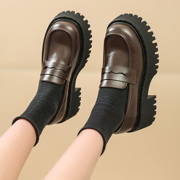 Mocasines con plataforma de cuero auténtico marrón para mujer • Tusmocasines